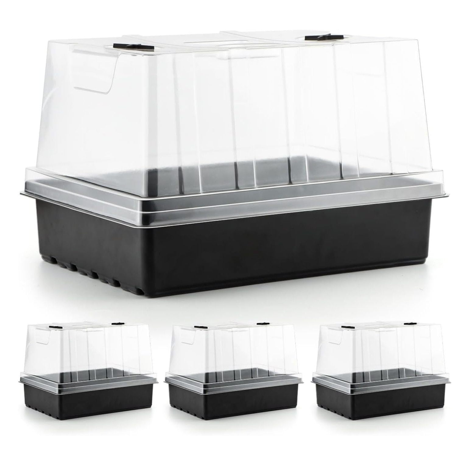 12-Pack Seed Starter Trays with 5'' Tall Humidity Domes – Thick Plastic, Reusable Seedling Tray ...