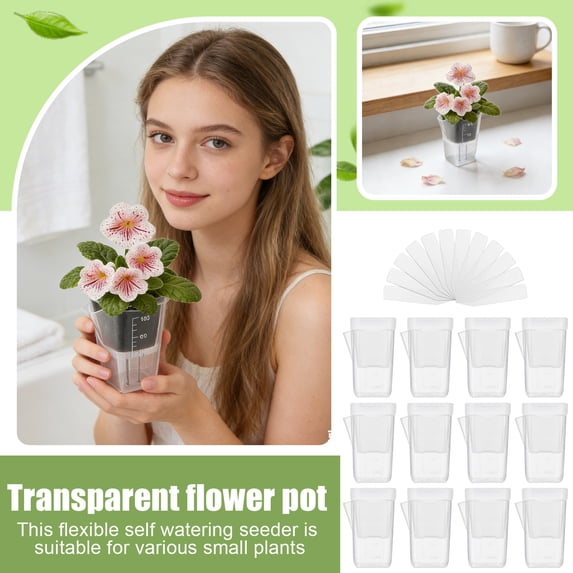 12-Pack Self Watering Planter Pots 2.5 Inch Clear Plastic Plant Pots ...