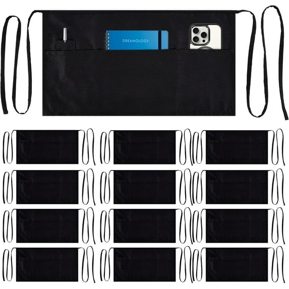 12 Pack Server Aprons with 3 Pockets,Black Server Apron,Waitress Apron ...