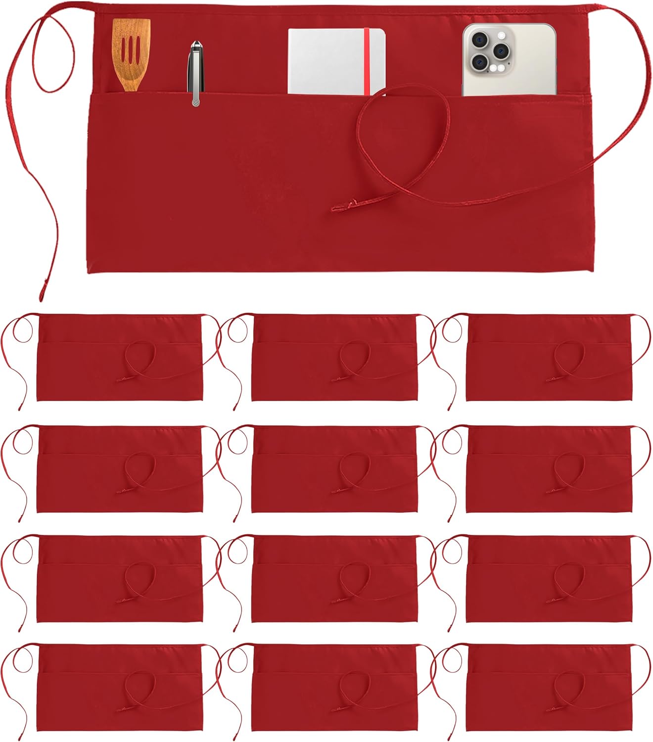 12 Pack Server Aprons with 3 Pockets, Waiter and Waitress Waist Aprons ...