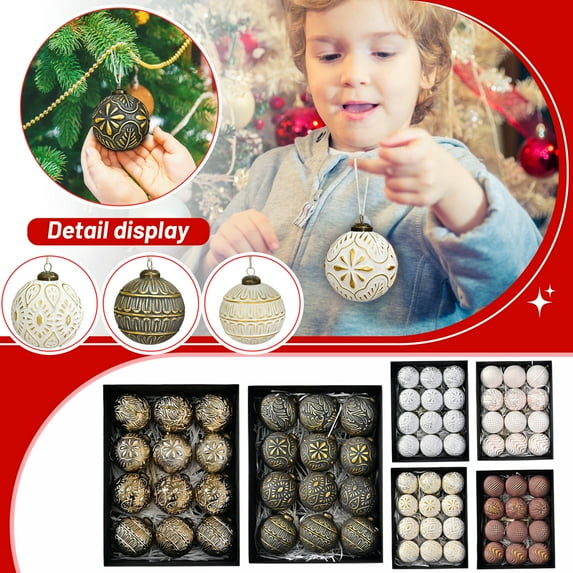 12-Pack Shatterproof Christmas Ball Ornaments, Vintage Embossed Gold ...