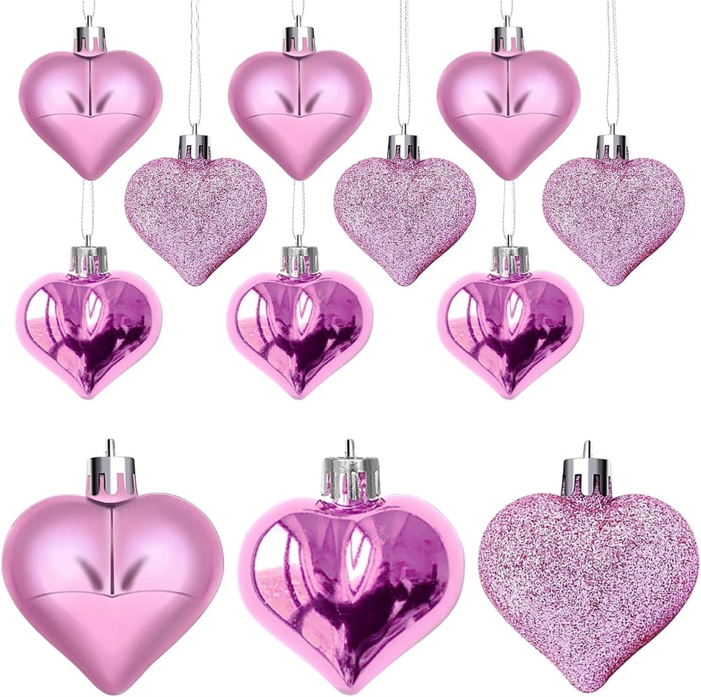 12 Pack Shatterproof Heart Ornaments Hanging Balls,Valentine's Day ...