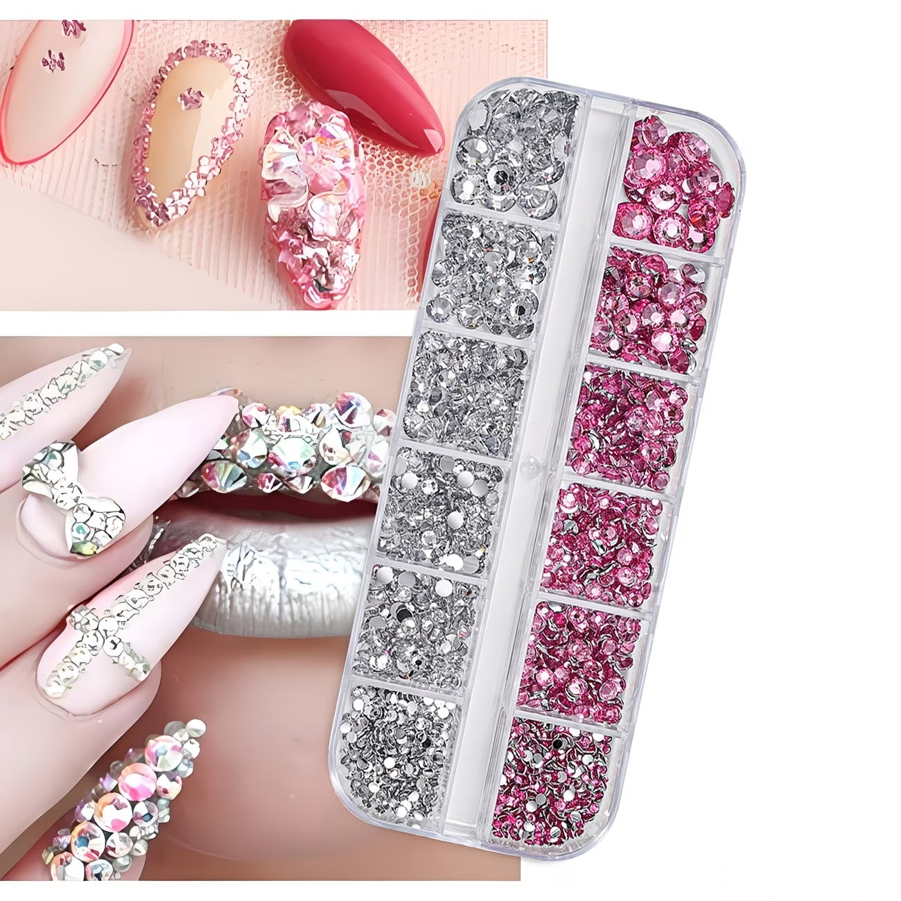 12 Pack Shiny 3D Nail Charms - Rhinestones Nail Art Accessories Set ...