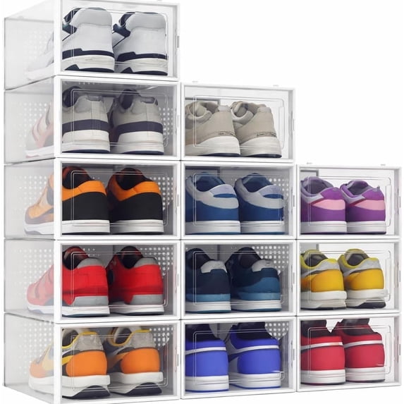 12 Pack Shoe Organizer Storage Bins Clear Plastic Stackable Shoe Boxes ...