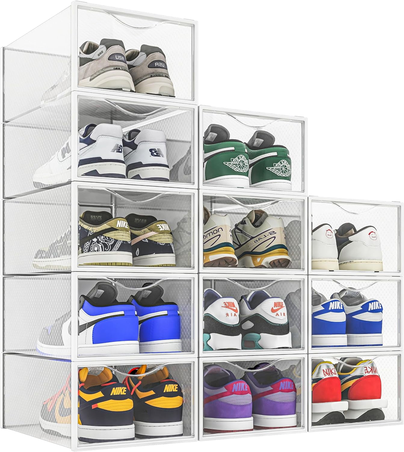 12 Pack Shoe Storage Bins, Clear Plastic Stackable Shoe Org for Closet ...