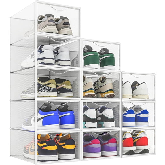 12 Pack Shoe Storage Bins, Clear Plastic Stackable Shoe Organizer for ...