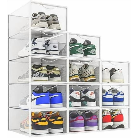 12 Pack Shoe Storage Bins, Clear Plastic Stackable Shoe Organizer for ...