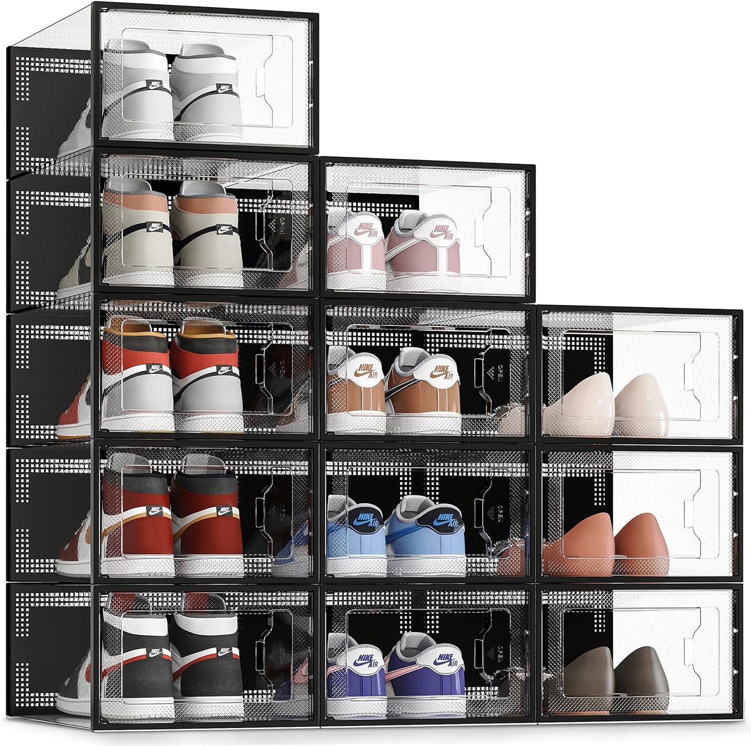 12 Pack Shoe Storage Box, Clear Plastic Stackable Shoe Organizer for ...