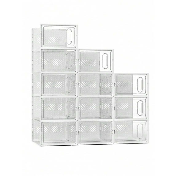 12 Pack Shoe Storage Box With Magnetic Door, Clear Plastic Stackable ...