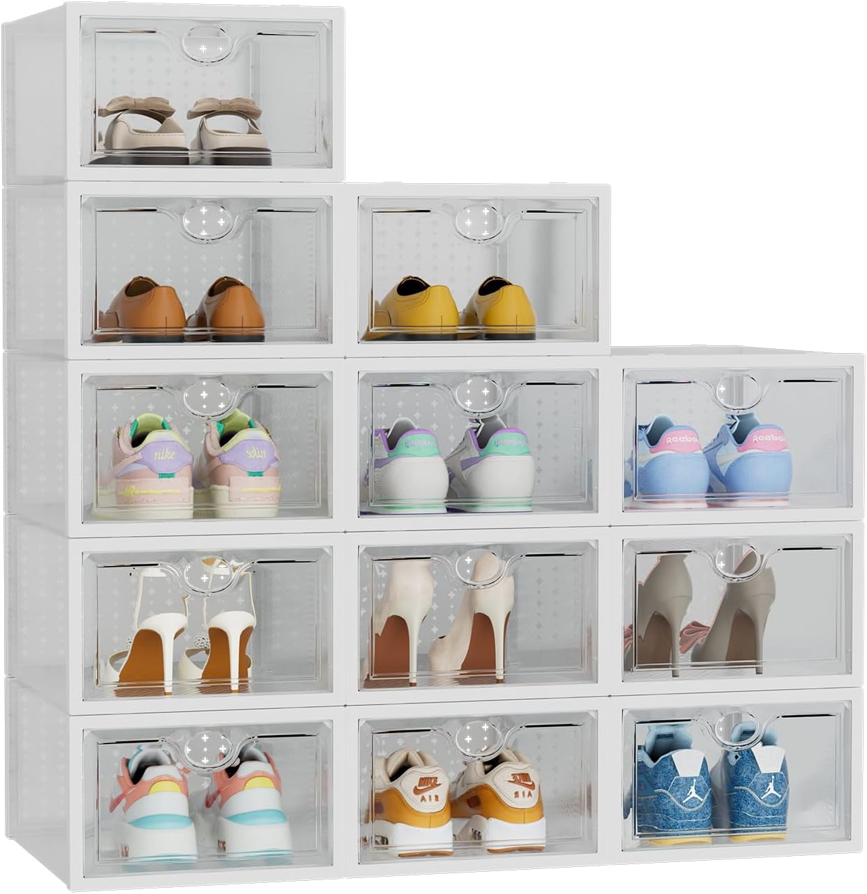 12 Pack Shoe Storage Boxes, Stackable Clear Plastic Shoe Organizer for ...