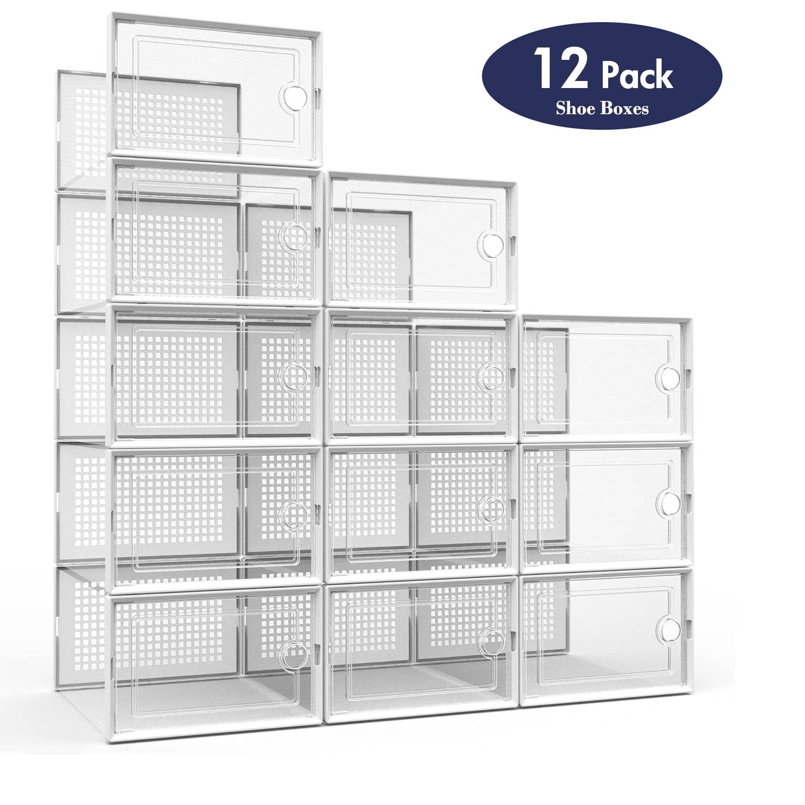 12 Pack Shoe Storage Organizer Boxes, Foldable Clear Shoe Boxes ...