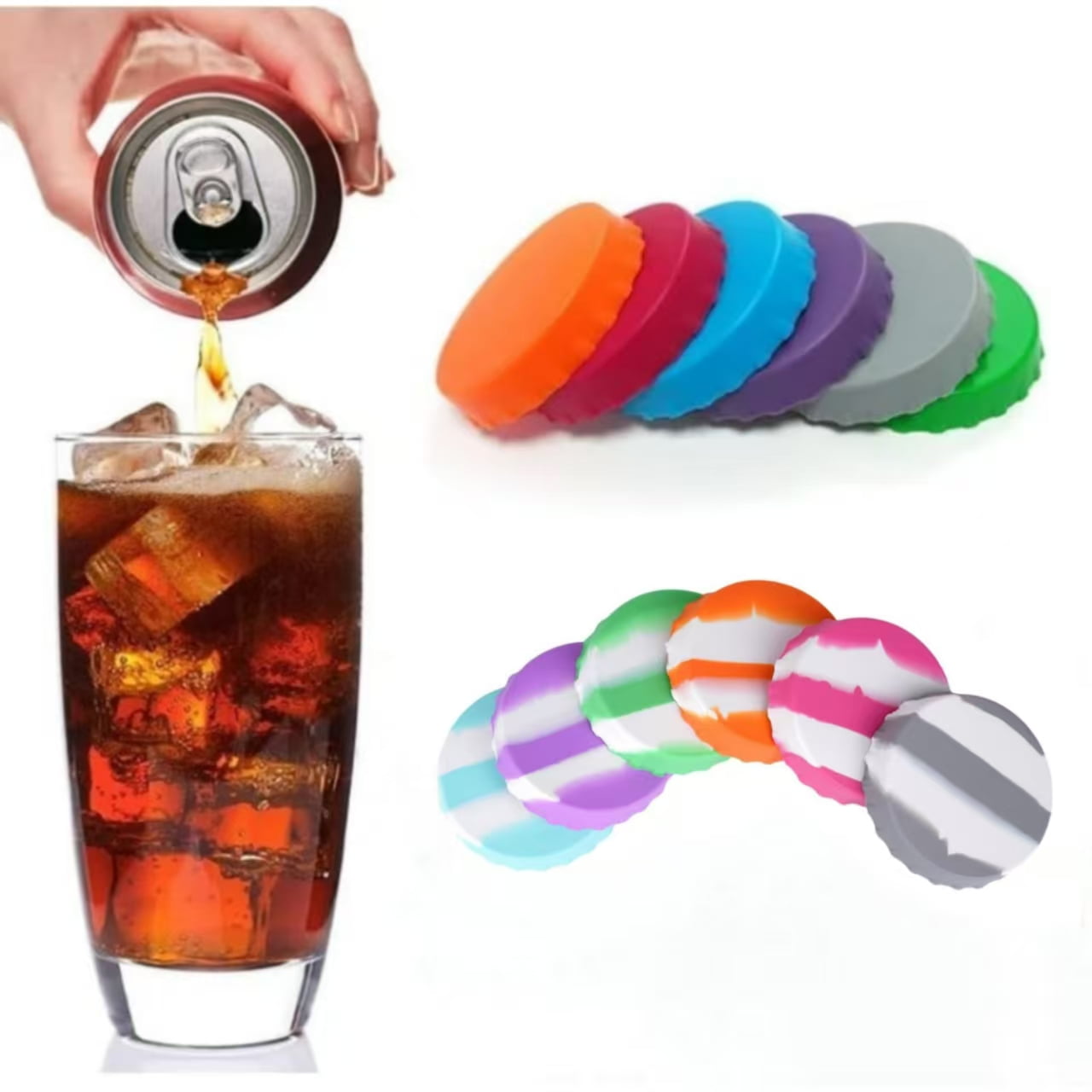 12 Pcs Silicone Soda Can Cover Lids,Reusable Colorful Soda Cam Cover ...