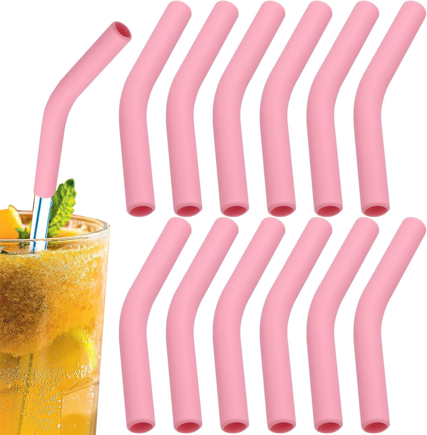 12 Pack Silicone Straw Tips,Bexikou Soft Reusable Drinking Straw Covers ...