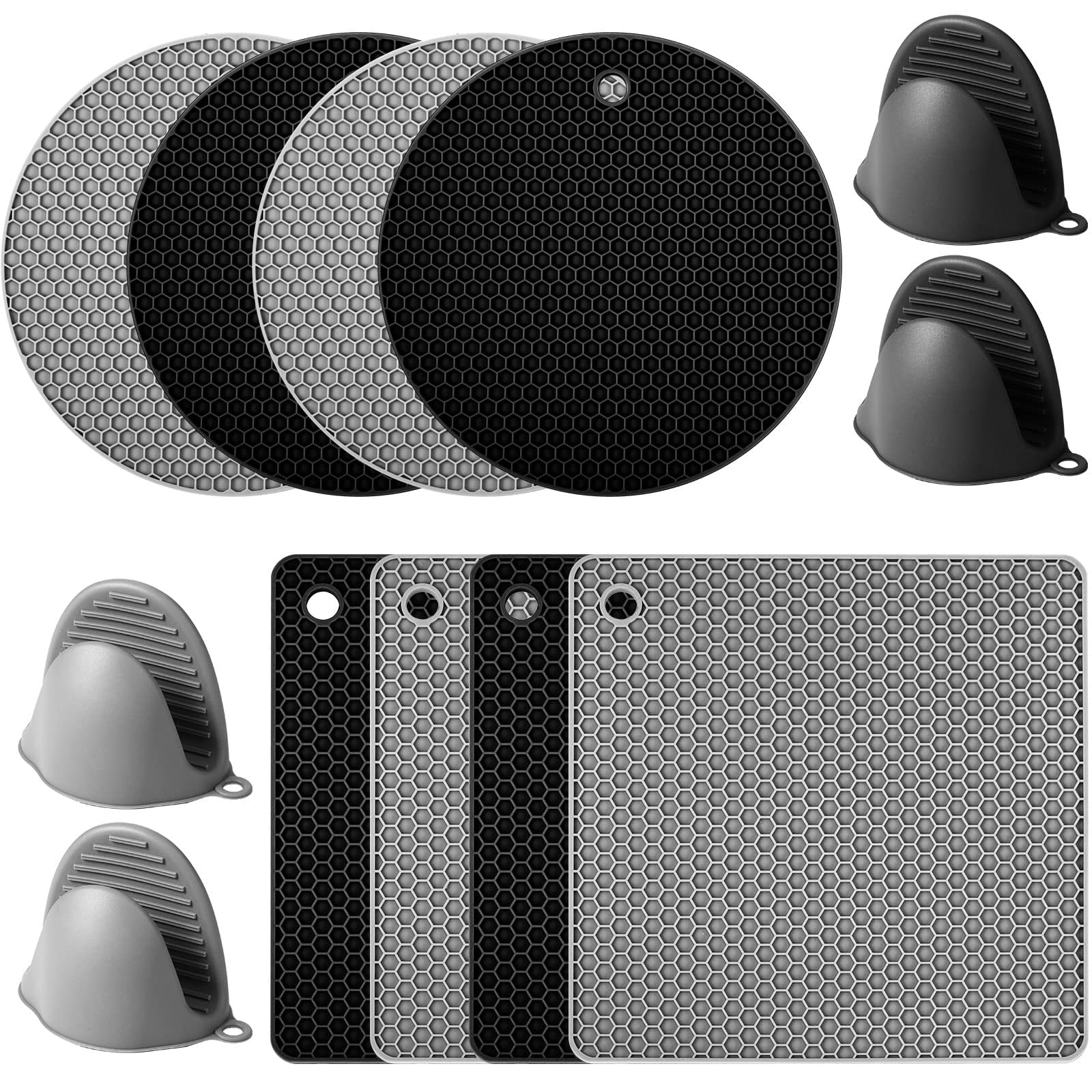 12 Pack Silicone Trivet Mats Hot Pads with Silicone Oven Mitts Non Slip ...