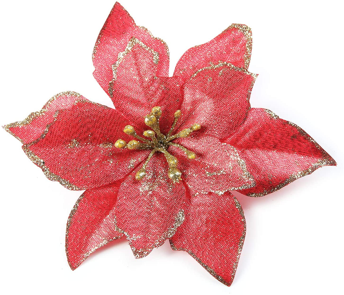 12 Pack Silver Christmas Glitter Poinsettia Flowers Decorative ...