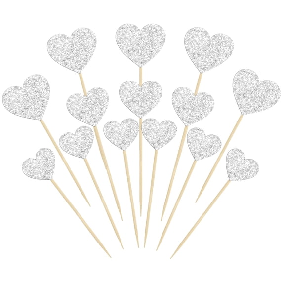 12 Pack Silver Glitter Heart Cupcake Toppers, Wedding Engagement Party ...