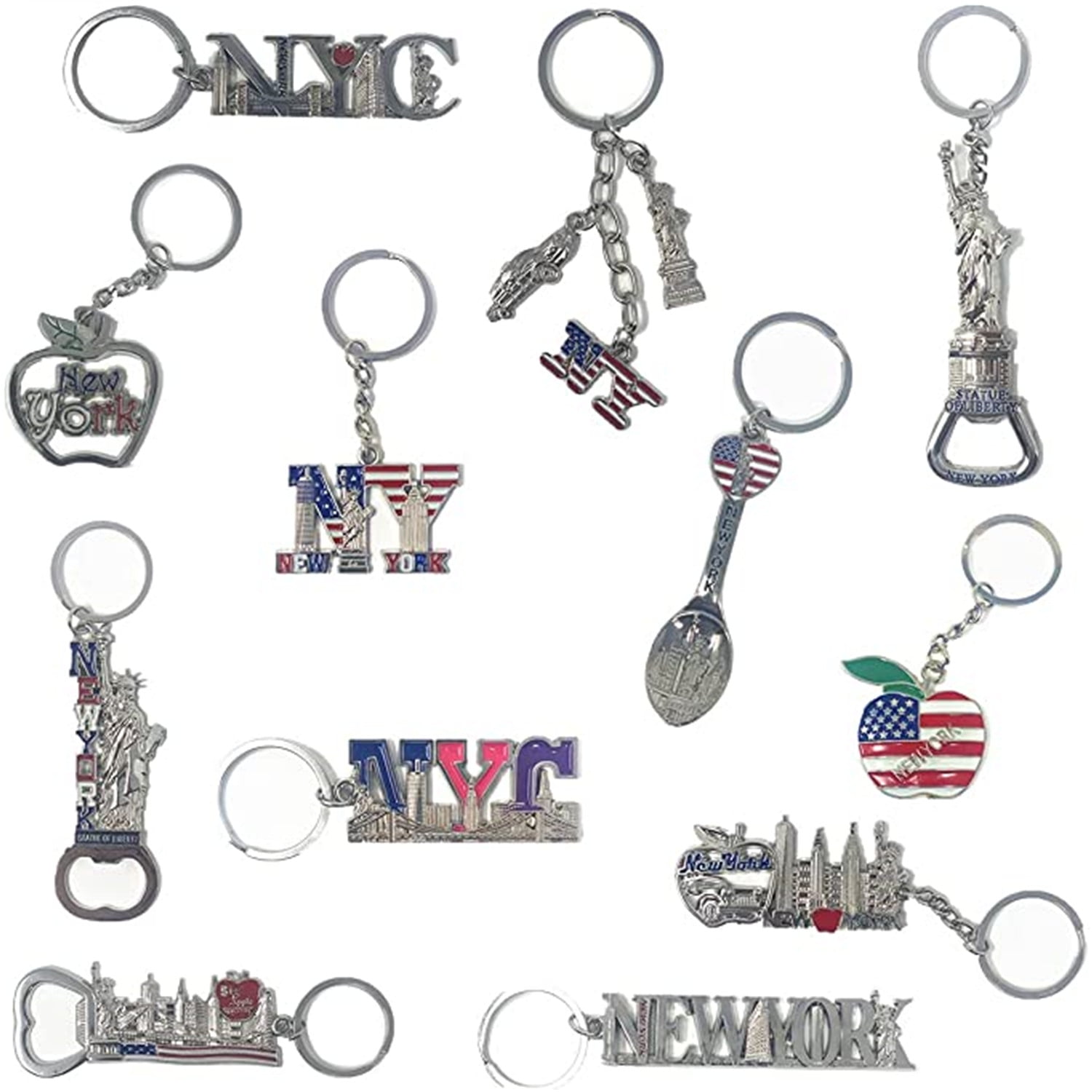 12 Pack Silver NYC Souvenir Keychain Collection New York Metal Keychain ...