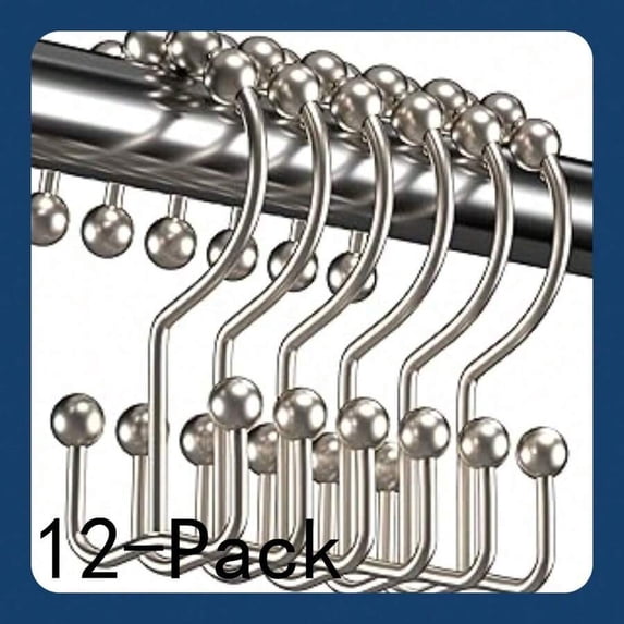 12-Pack Silver Stainless Steel Shower Curtain Hooks, Double Rust-Proof ...
