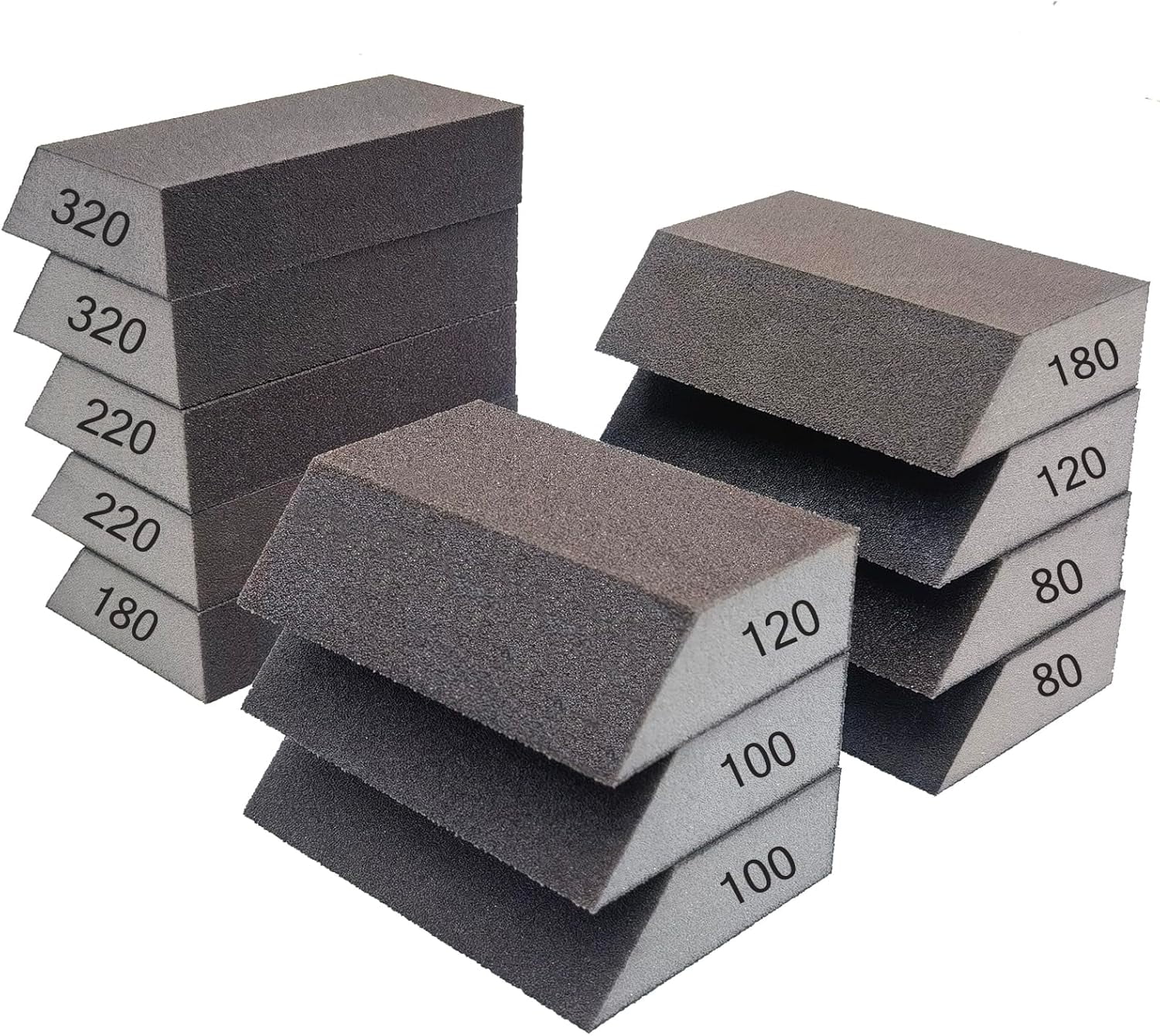 12 Pack Single Sanding Sponge Set - 80/100/120/180/220/320 Grit Sanding ...