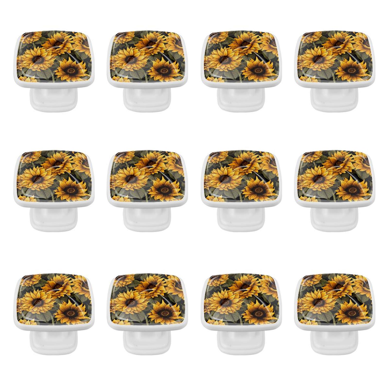 12 Pack Skull Sunflower Kitchen Cabinet Square Knob Cabinet Hardware for Dresser Drawer Cabinet ...