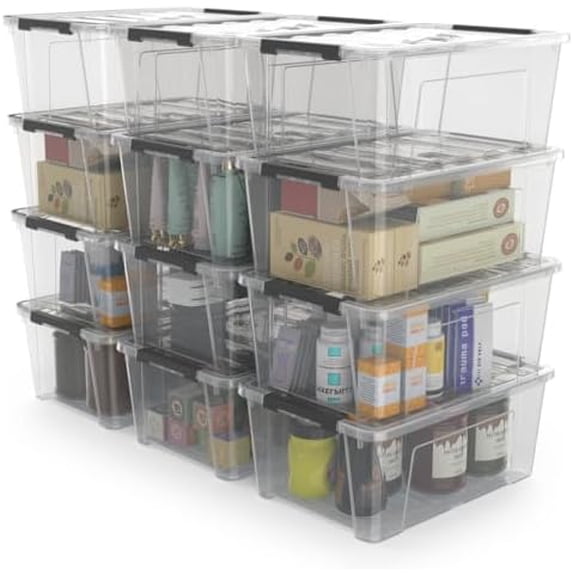 12 Pack Small 5-Quart Clear Plastic Storage Bins with Lids and Latch ...