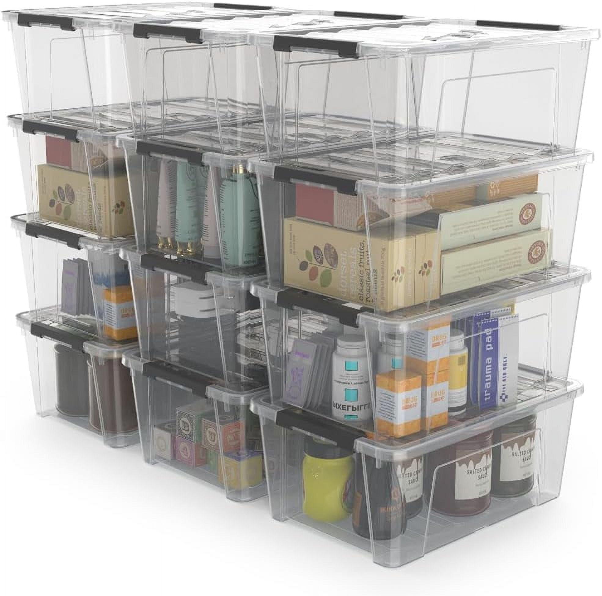 12 Pack Small 5-Quart Clear Plastic Storage Bins with Lids and Latch ...