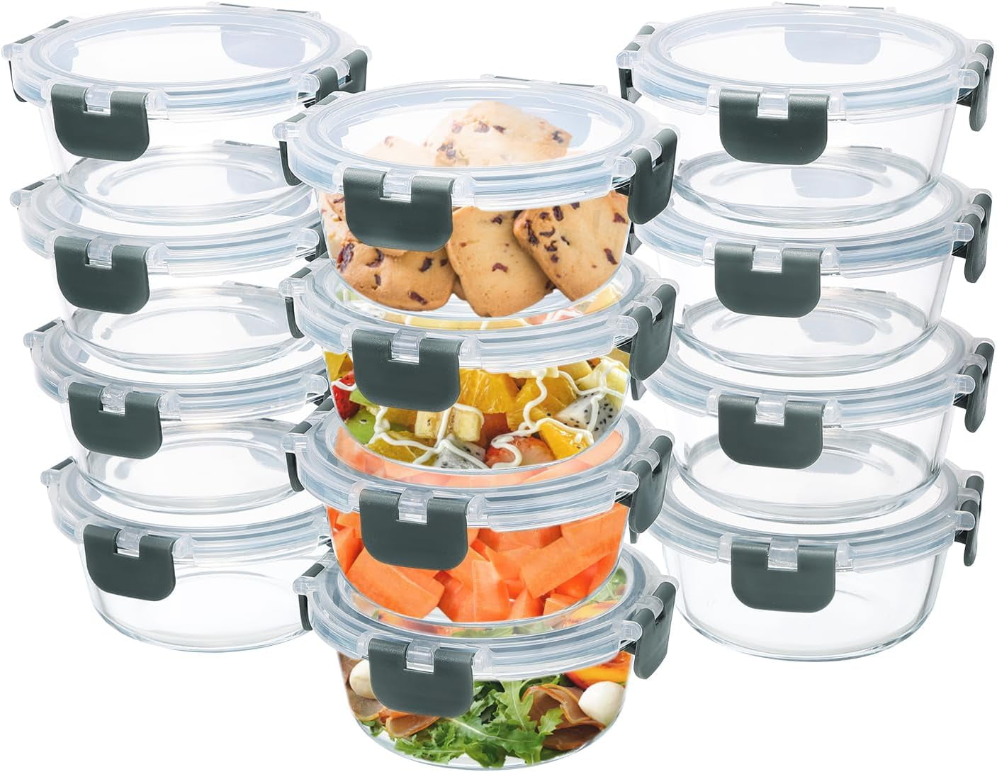 12 Pack Small Glass Food Storage Containers with Lids Airtight, 13oz ...