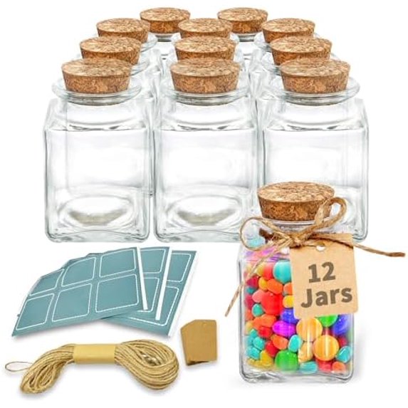 12 Pack Small Glass Jars With Lids, 3.4 oz Mini Bottles With Cork ...