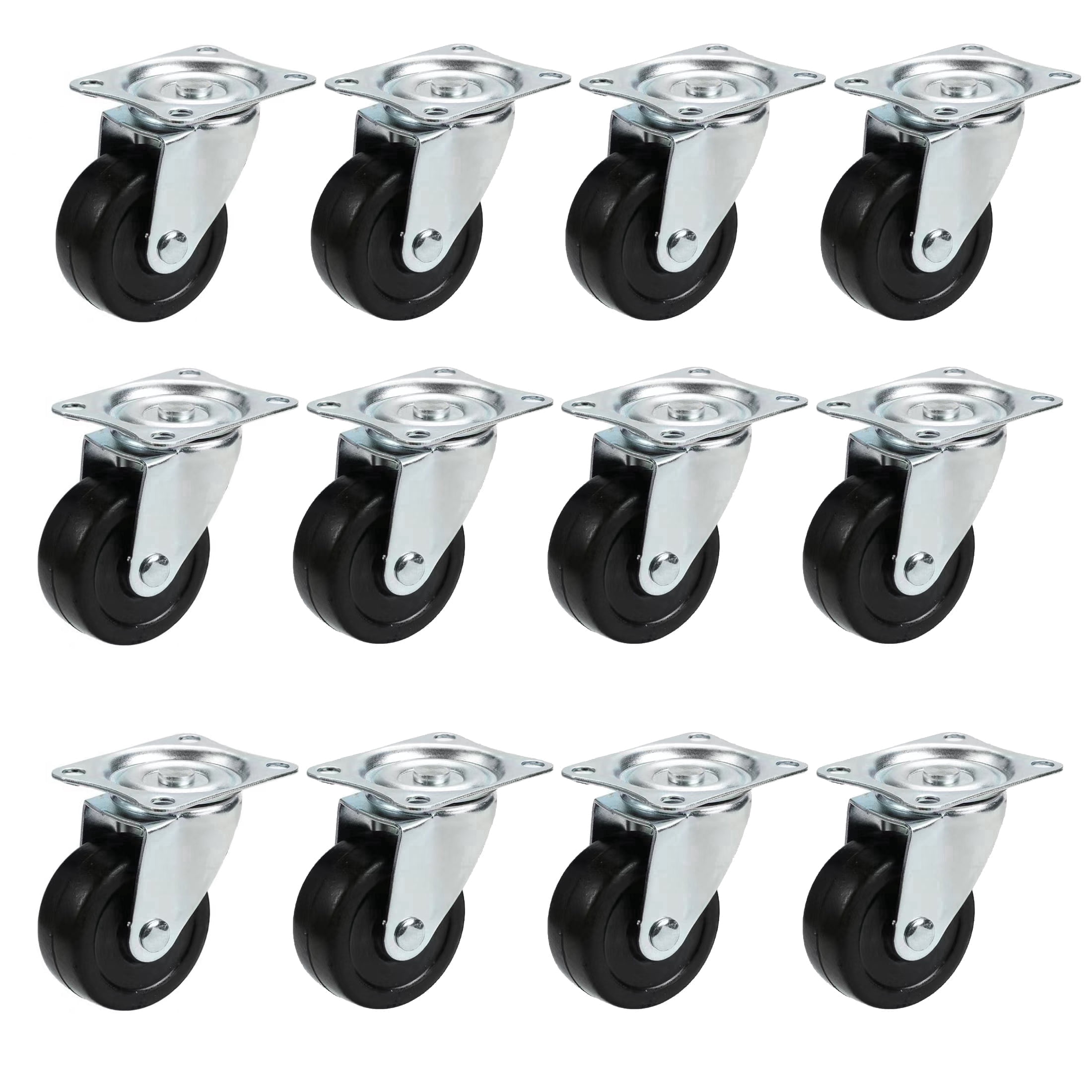 YAEMIKY 12 Pack Small Heavy Duty Swivel Caster Wheels,2 ” Black Rubber ...