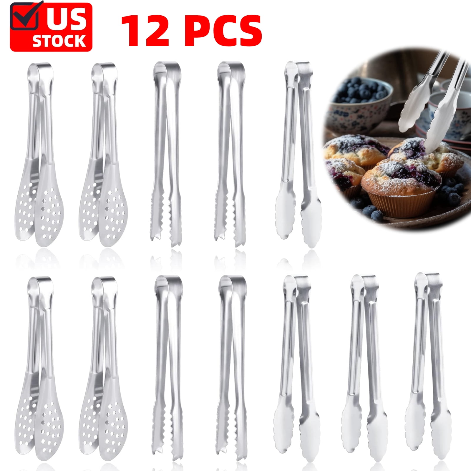 12 Pack Small Serving Tongs, Stainless Steel Sugar Tongs Mini ...