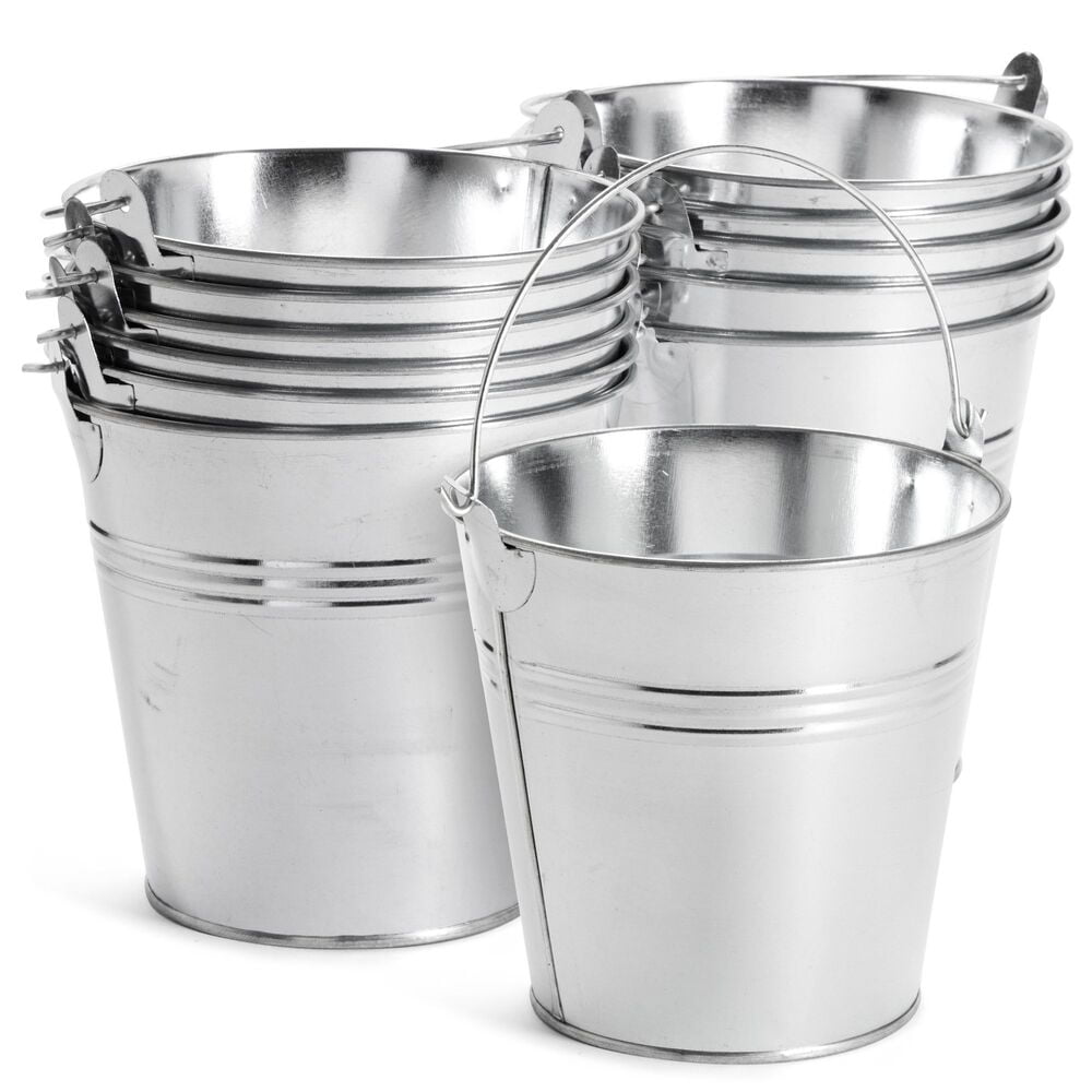 12 Pack Small Tin Pails with Handles, Galvanized Metal Buckets for ...