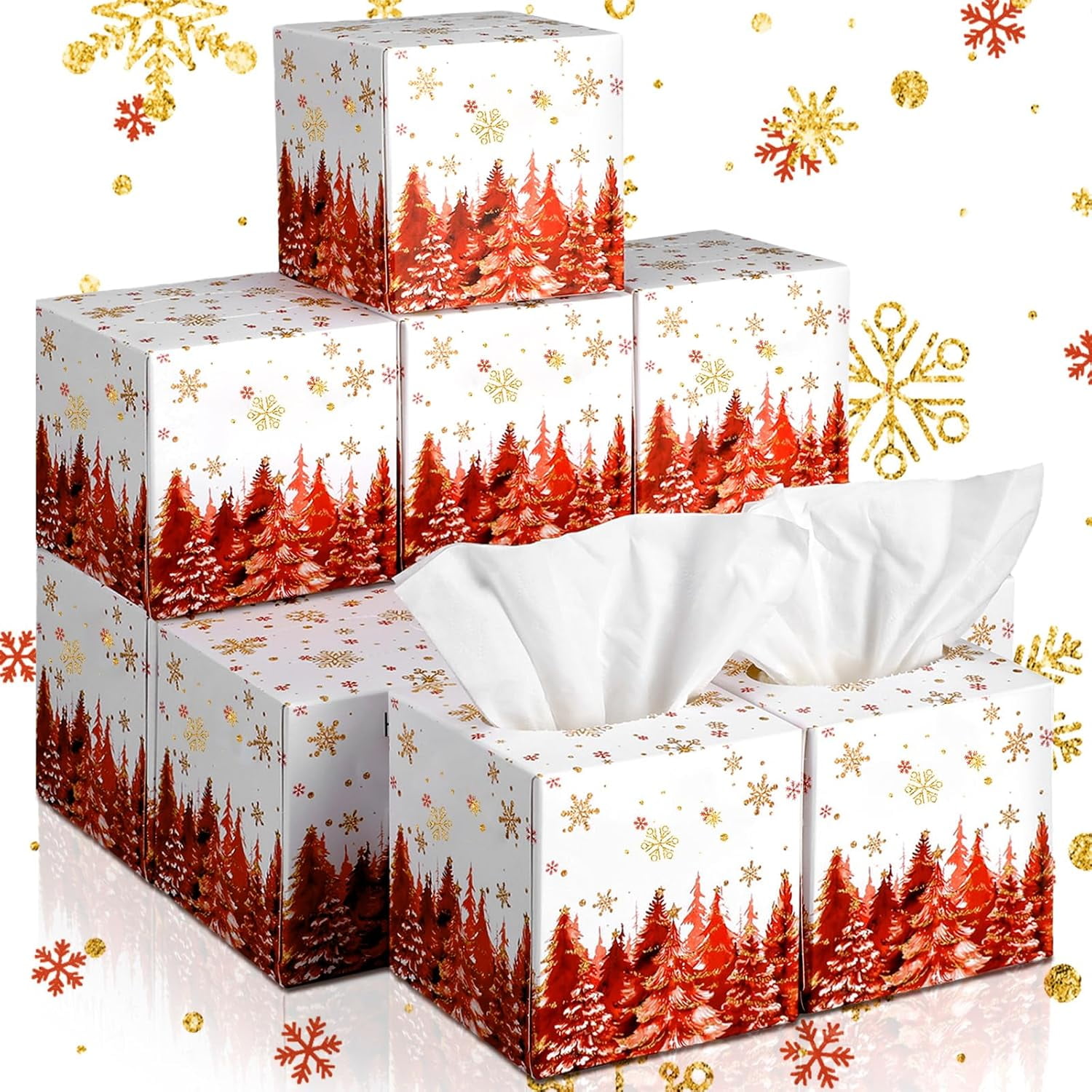 12 Pack Snowflake Facial Tissues Cube Boxes Winter Christmas Tree ...