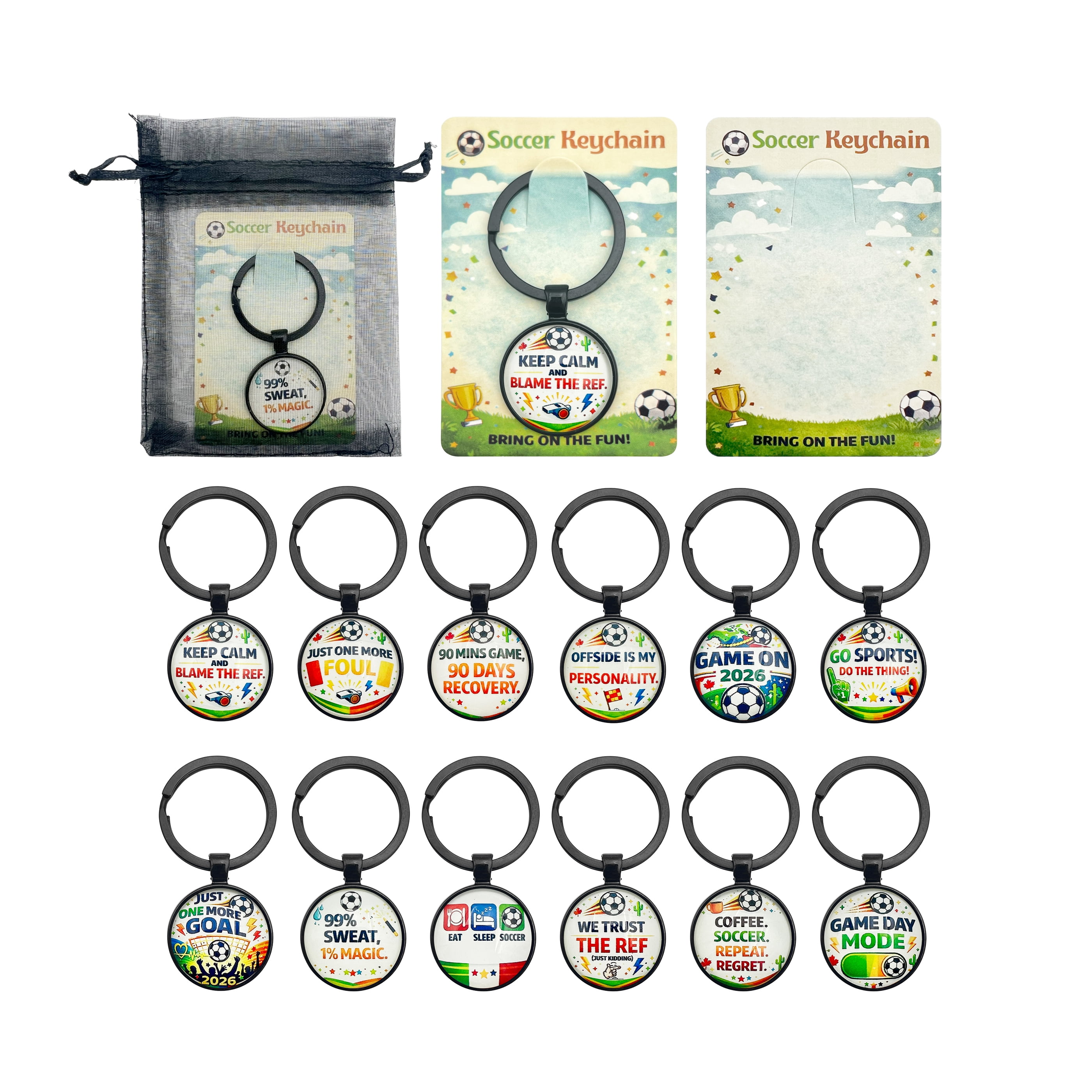 12 Pack Soccer Keychains Bulk with Display Cards & Organza Bags, Soccer ...