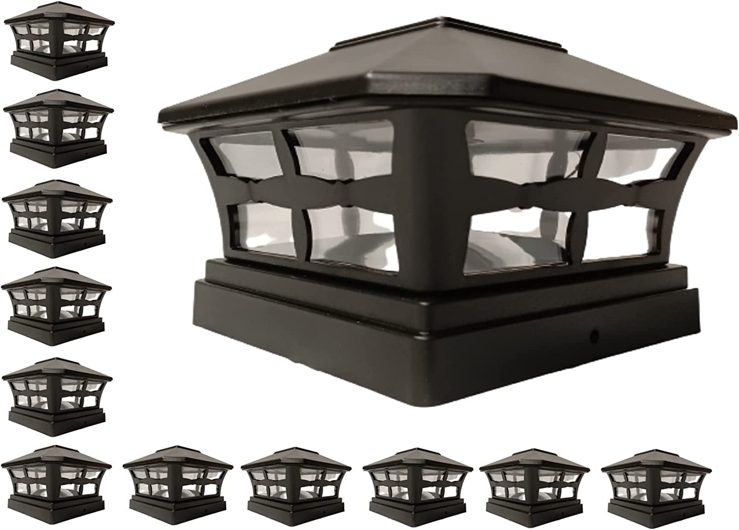 12 Pack Solar 4X4" Fence Post Cap Light with One LED Bulbs BLACK Garden ...
