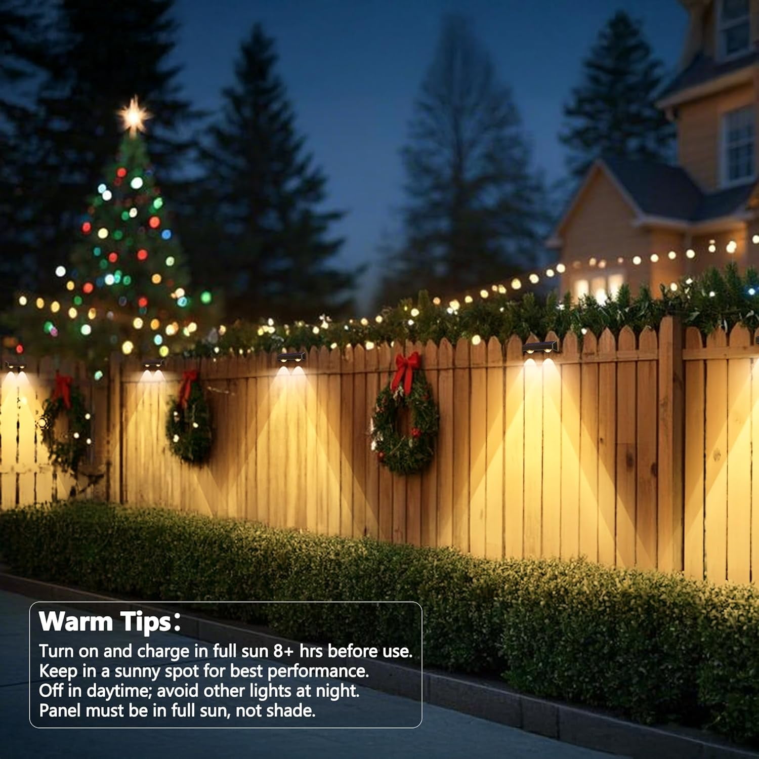 12 Pack Solar Fence Lights, RGB + Warm White + Cool White Outdoor Solar ...