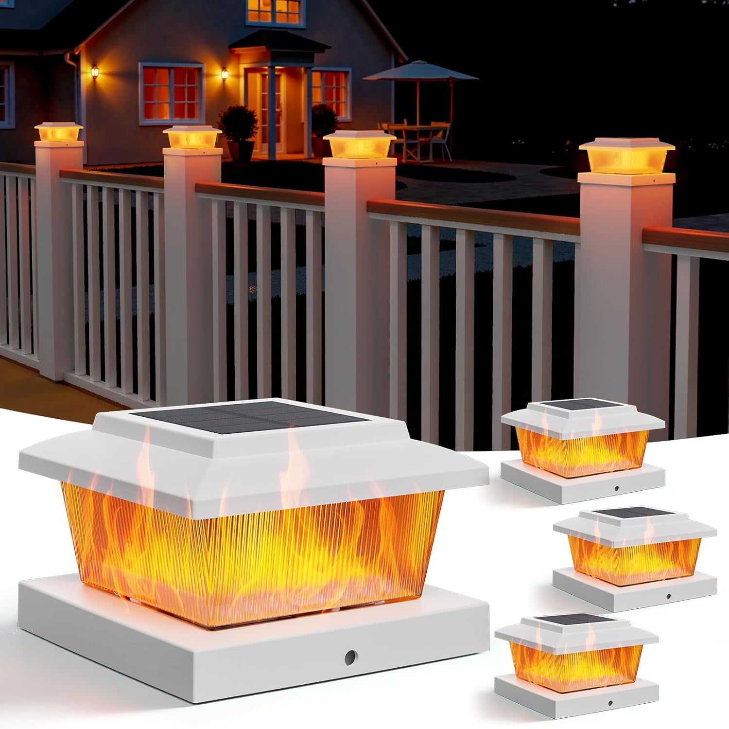 12 Pack Solar Flame Post Cap Lights, Flickering Flame & Warm White ...