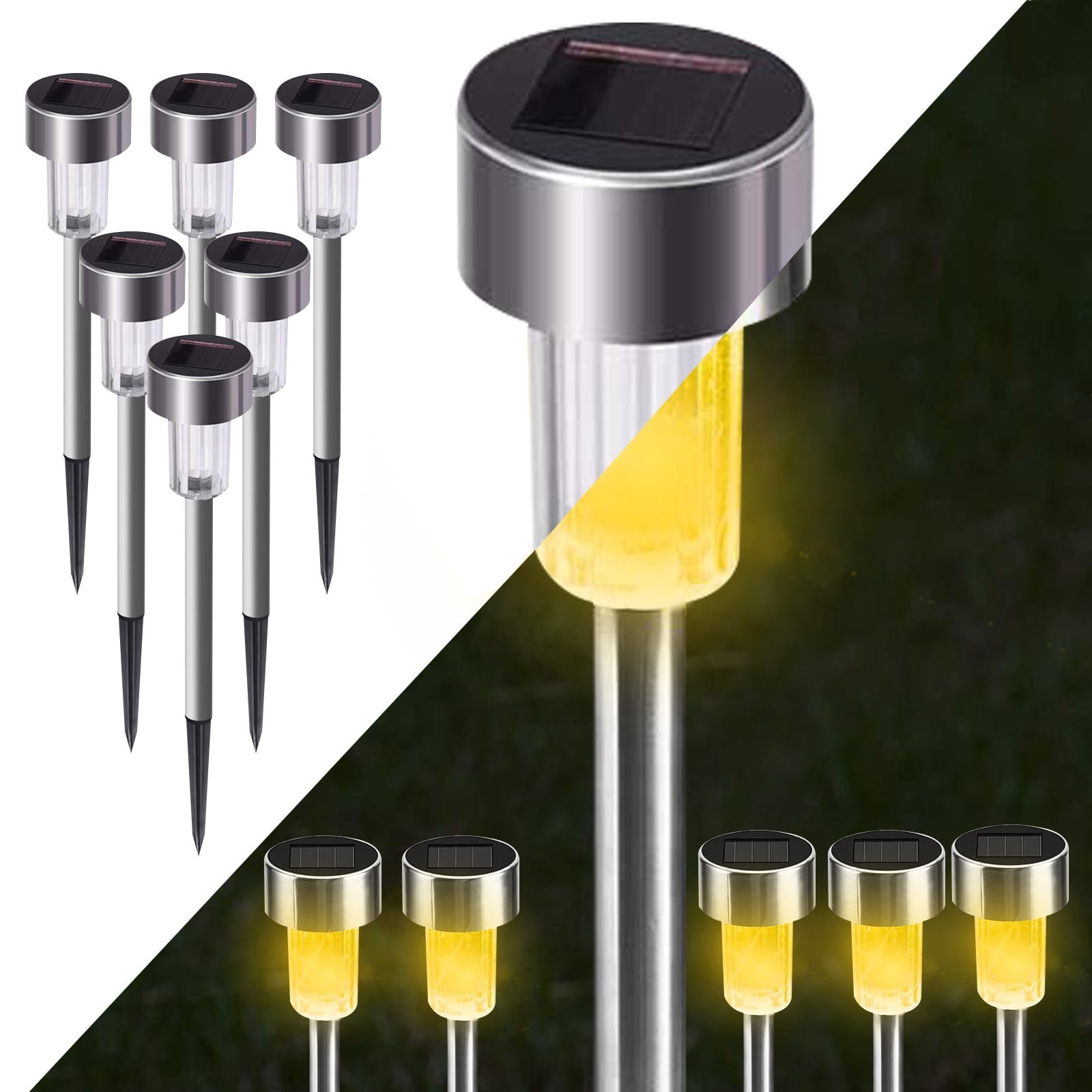 12-Pack Waterproof Solar Pathway Lights, Stainless Steel LED Landscape ...