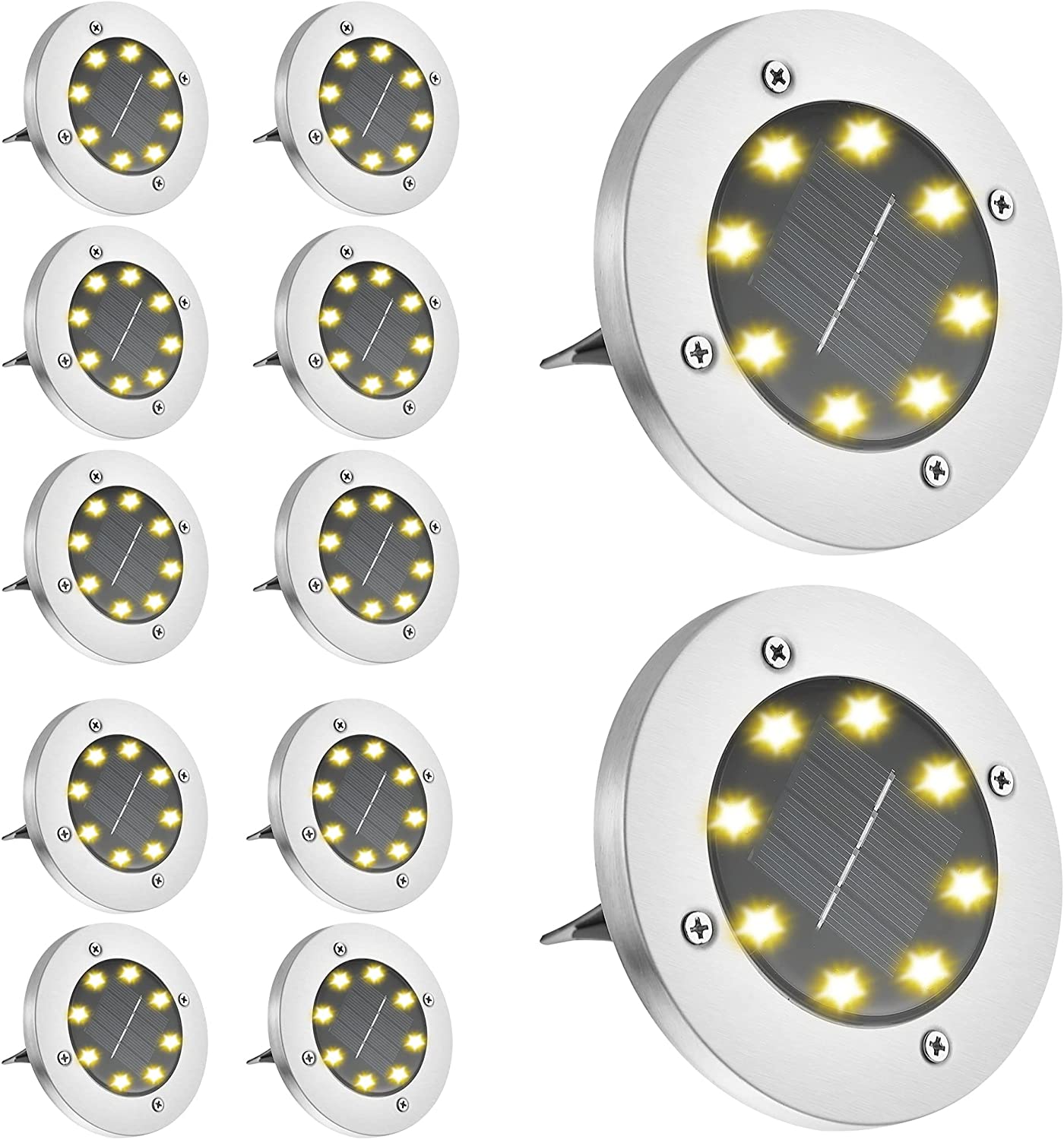 12 Pack Solar Ground Lights 8 LED Solar Lights Outdoor Disk Lights ...