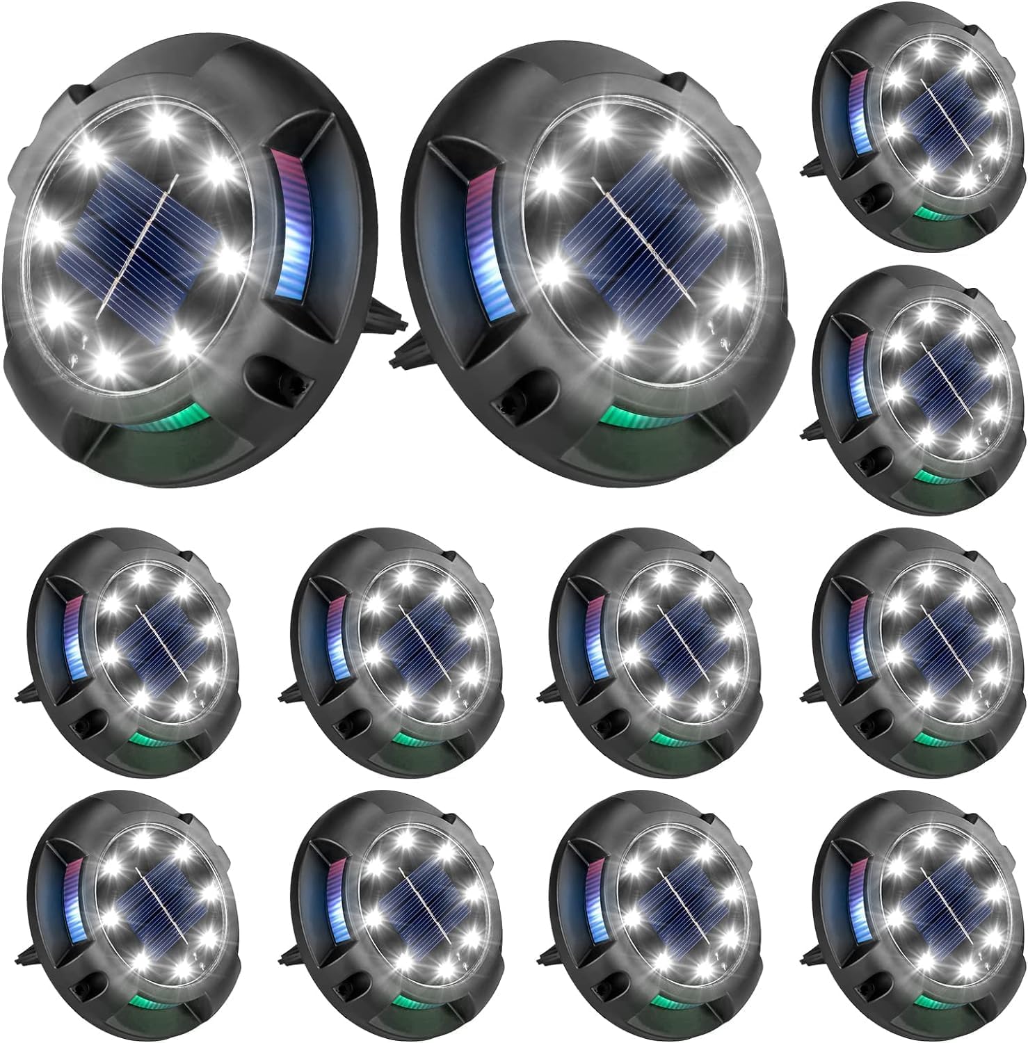 12 Pack Solar Ground Lights Outdoor,12 LEDs Solar Disk Lights ...