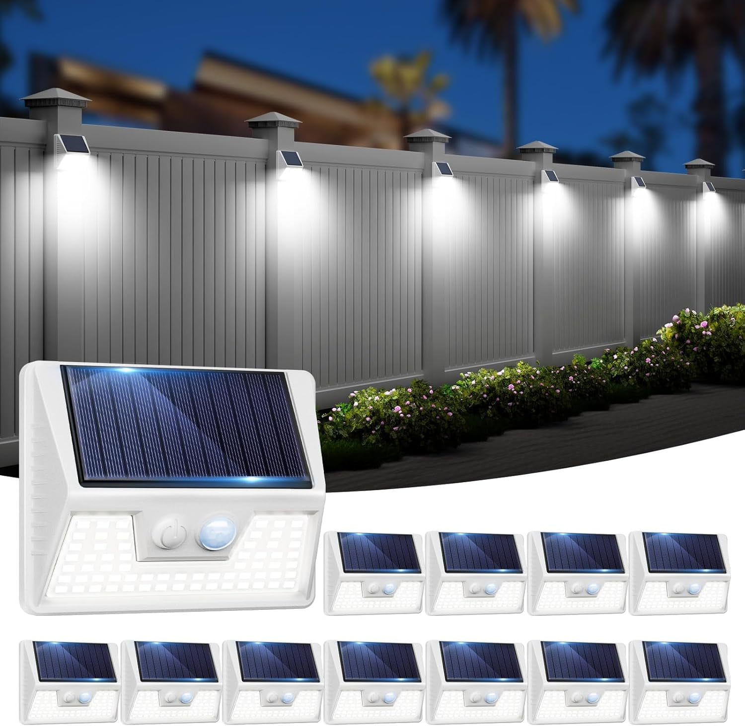 12 Pack Solar Lights Outdoor Motion Sensor, Waterproof Fence Lights ...