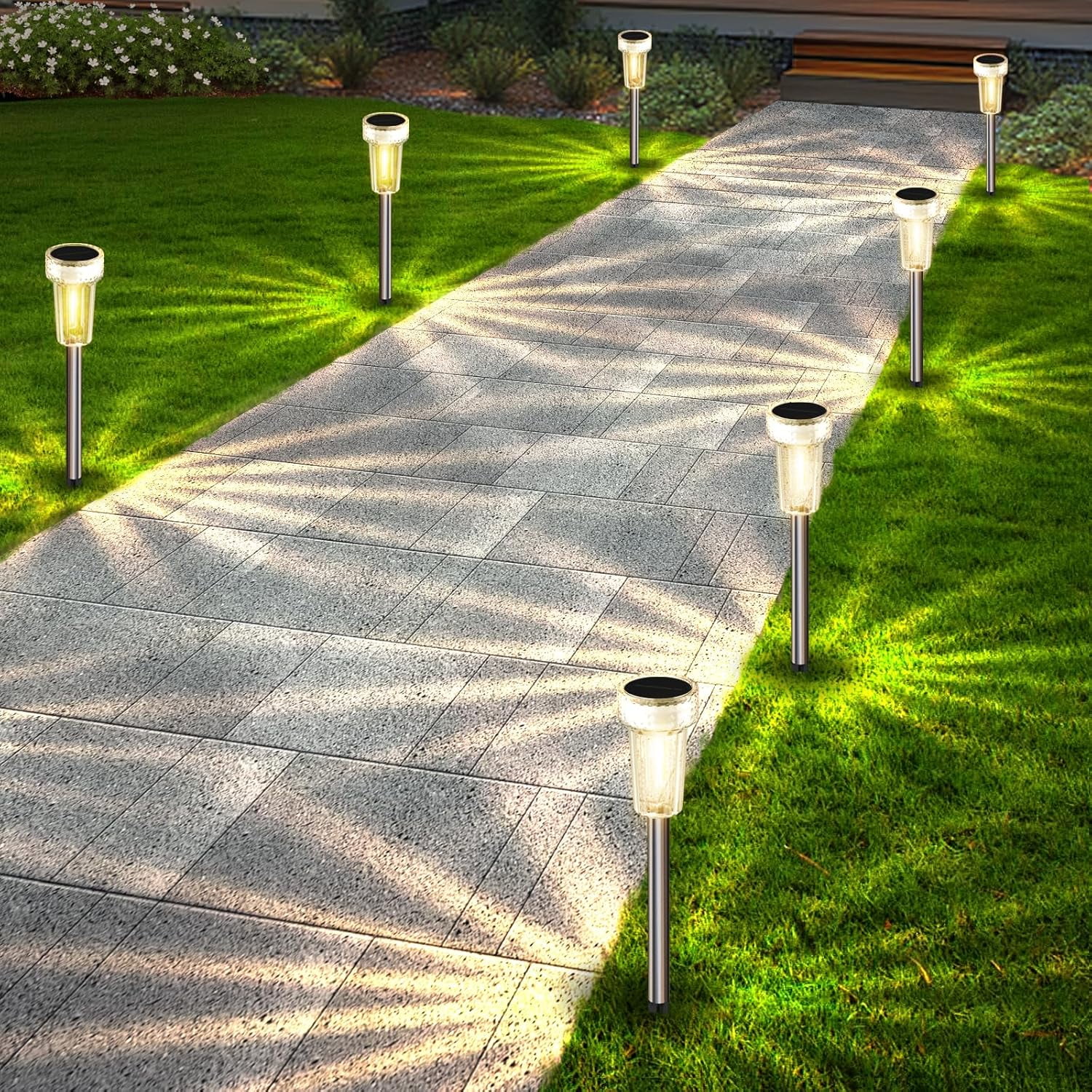 12 Pack Solar Lights Outdoor, Solar Pathway Lights Auto Dusk-to ...