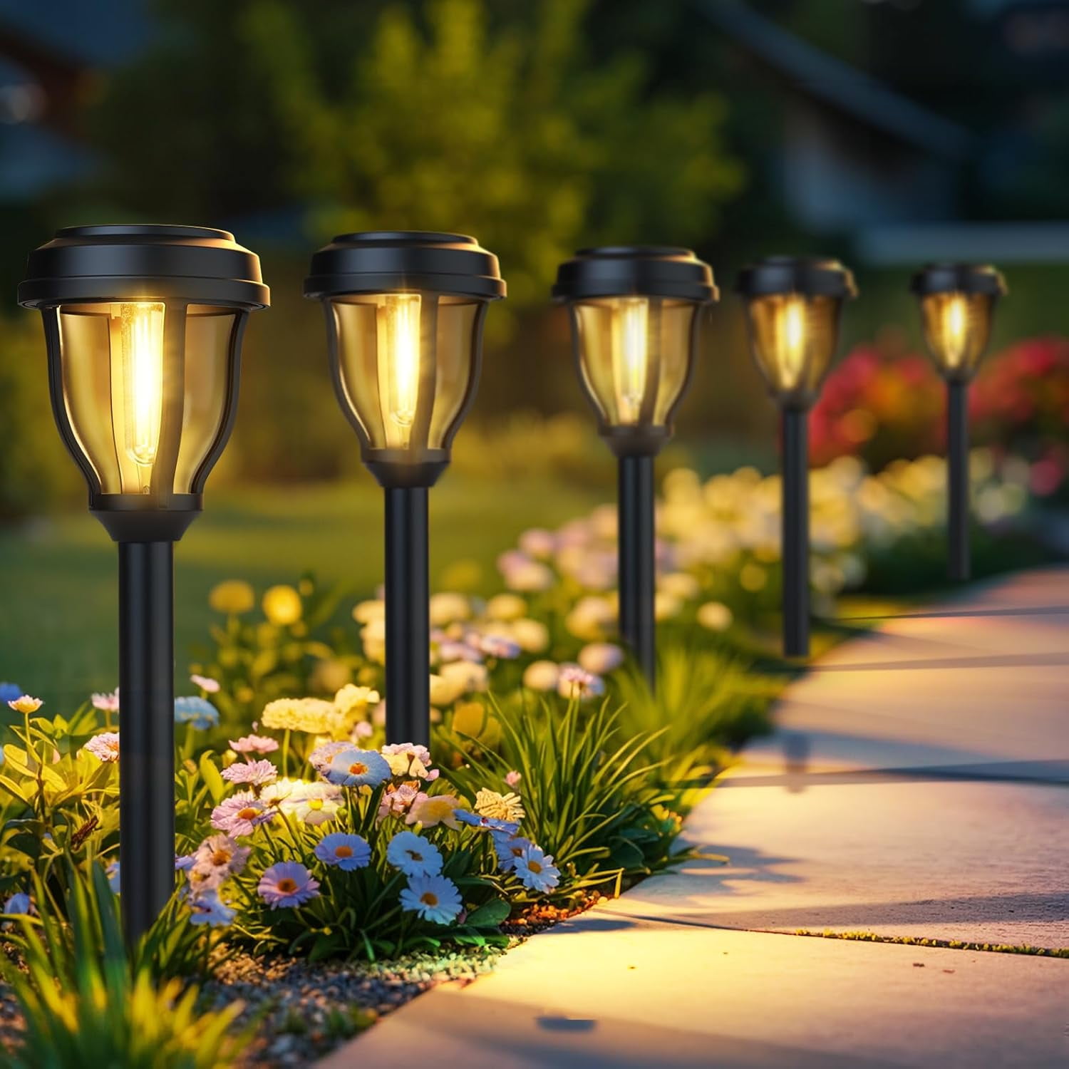 12 Pack Solar Lights Outdoor, Solar Pathway Lights Auto On/Off ...