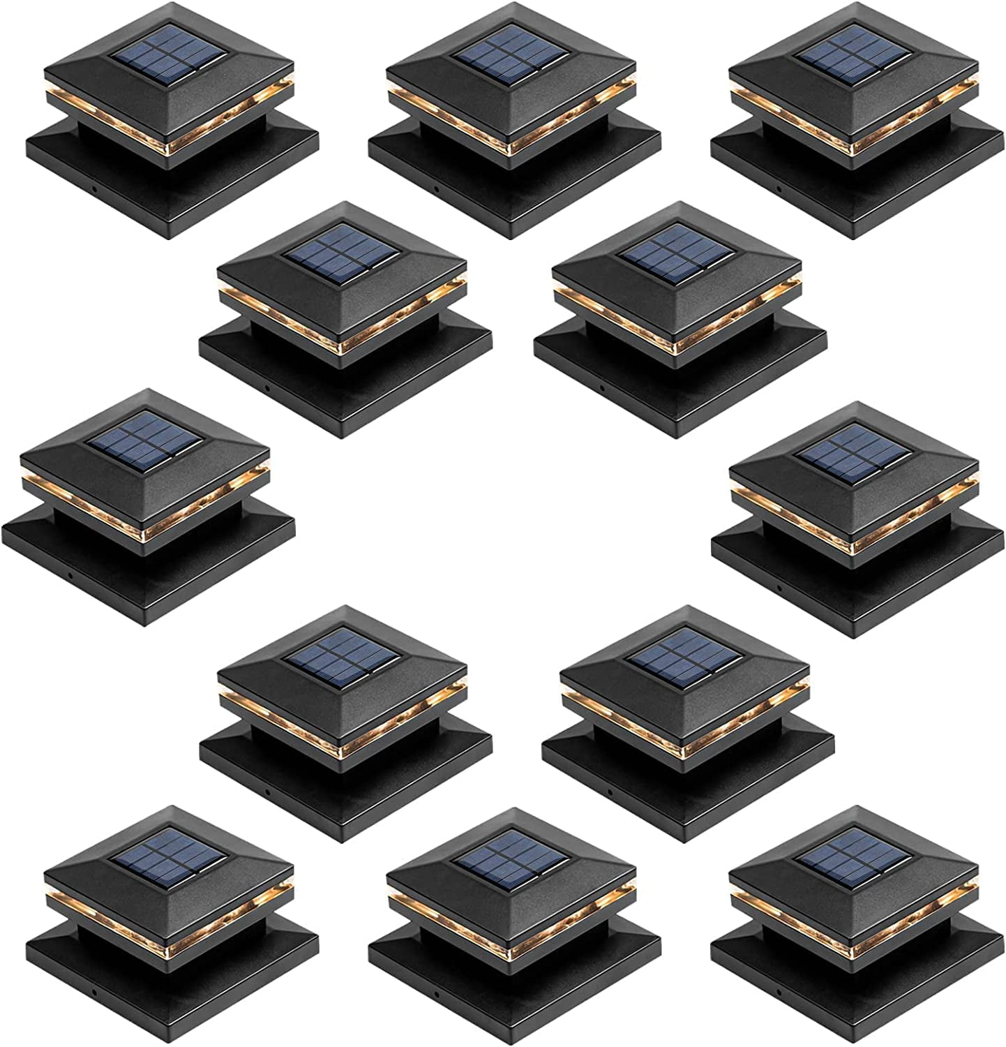 12 Pack Solar Post Cap Lights, Outdoor Fence Post Lights Solar Powered ...