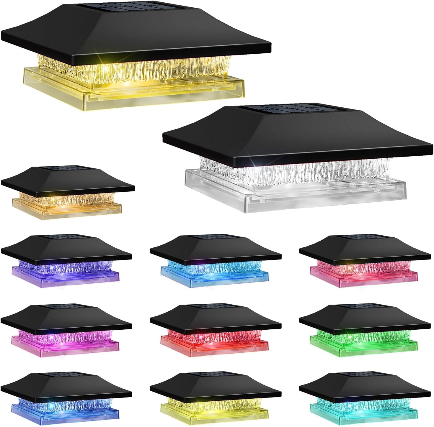 12 Pack Solar Post Cap Lights, Outdoor Fence Solar Powered Cap with 4 ...