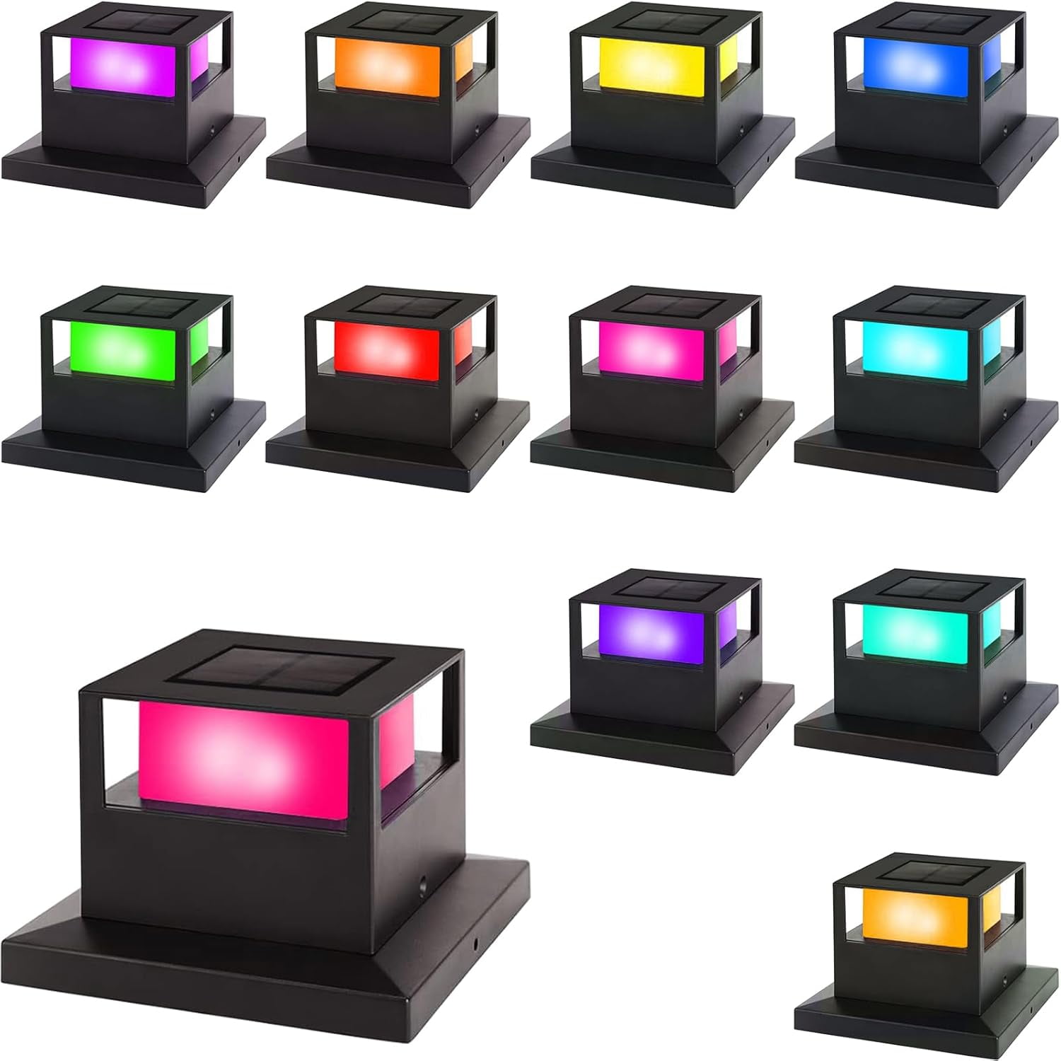 12 Pack Solar Post Cap Lights, Outdoor RGB Color Changing Fence Post ...