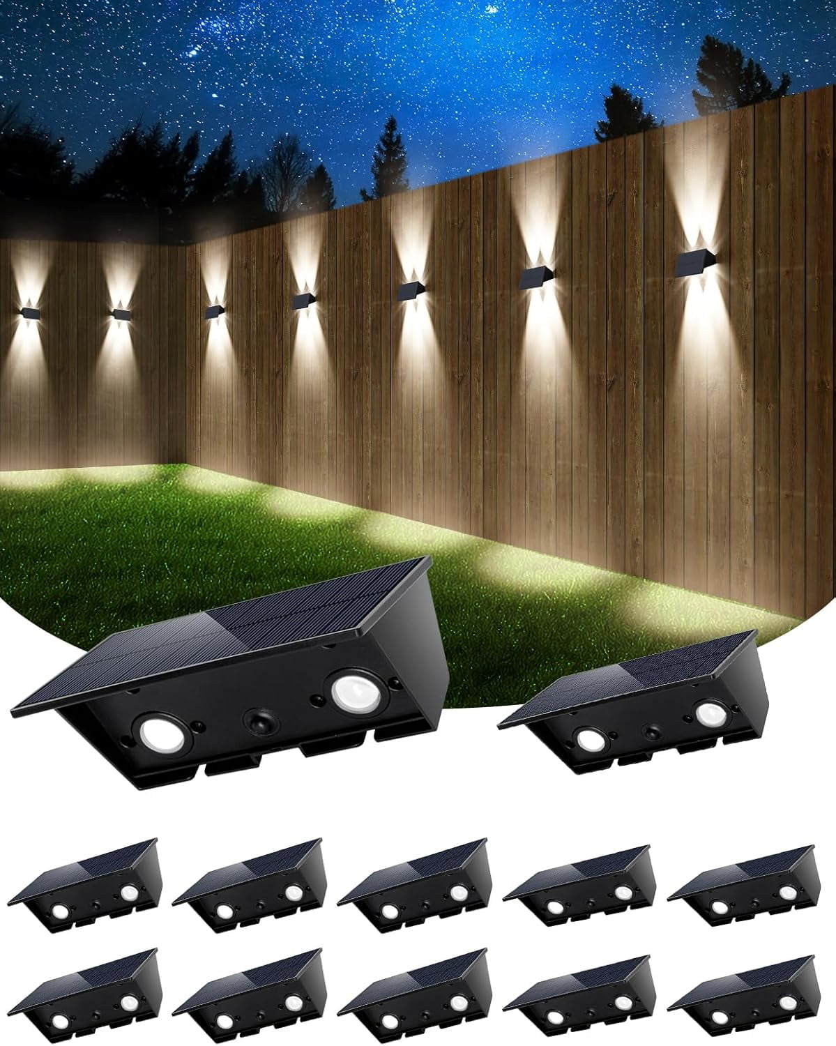 12 Pack Solar Powered LED Fence Lights Outdoor Decorative Waterproof ...