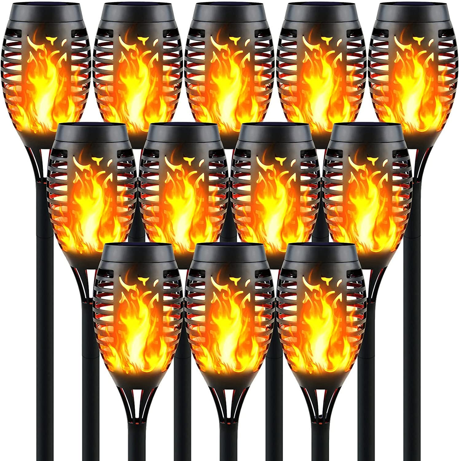 12-Pack Solar Torch Lights with Flickering Flame - 12LED Mini Fire ...