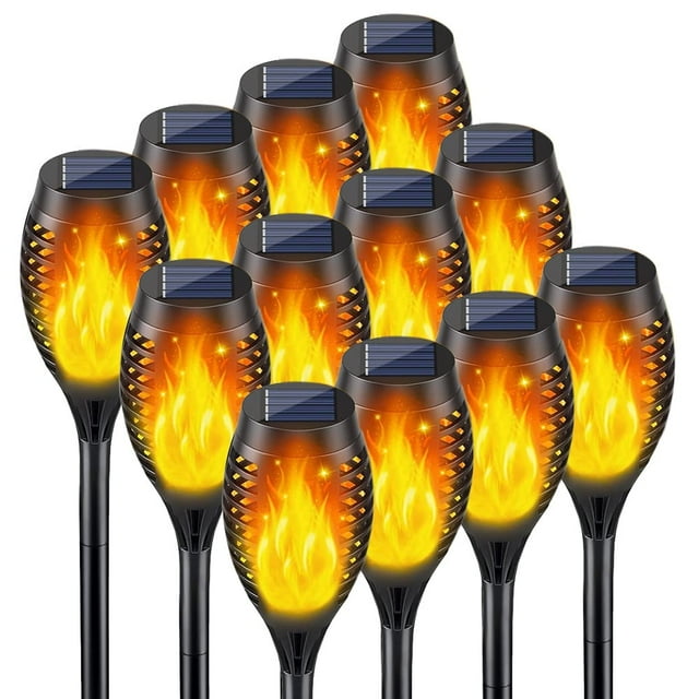 12 Pack Solar Torch Lights, Waterproof LED, Flickering Flames, Auto On ...