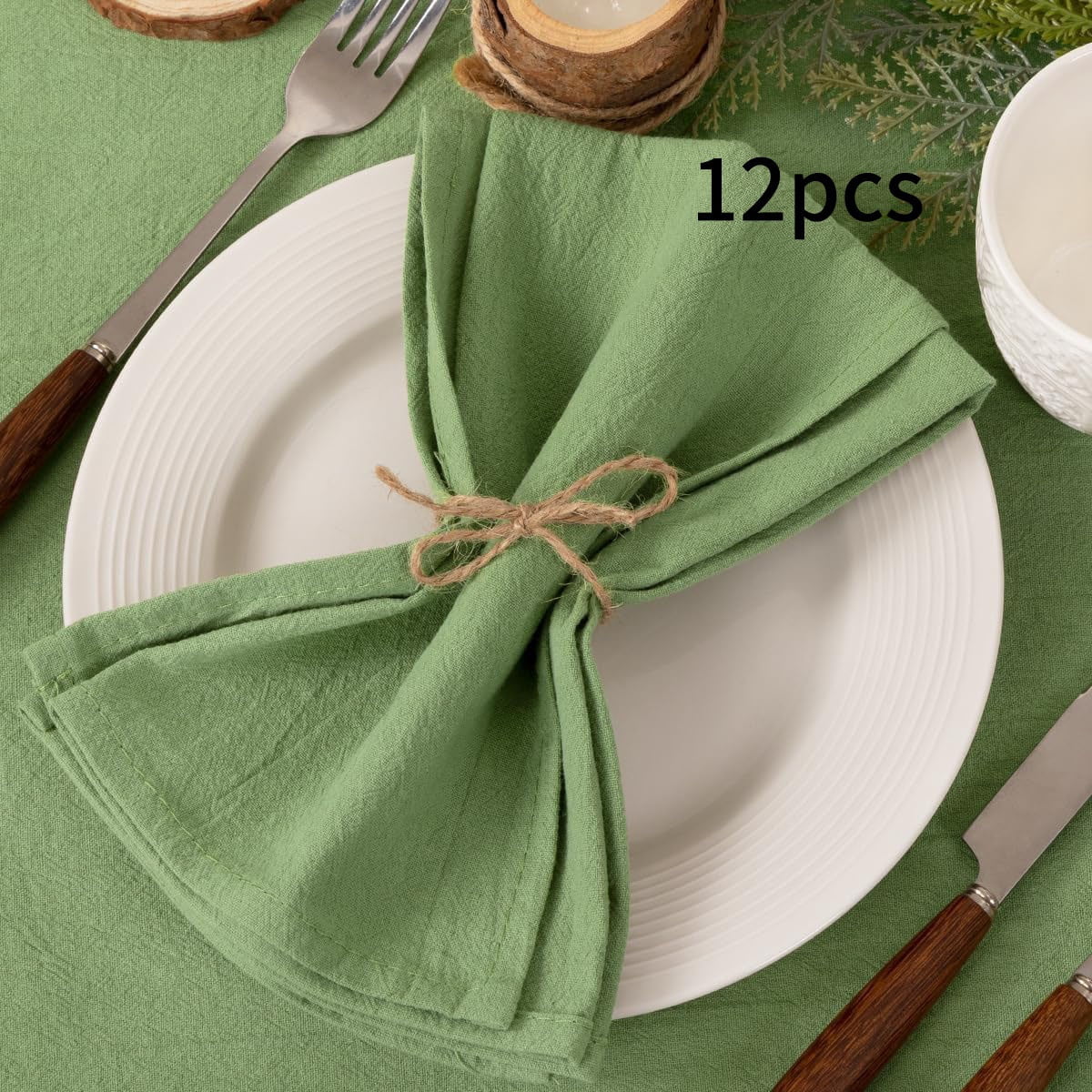 12-Pack Solid Color Cotton Cloth Napkins, 17 X 17 Inches Olive Green ...