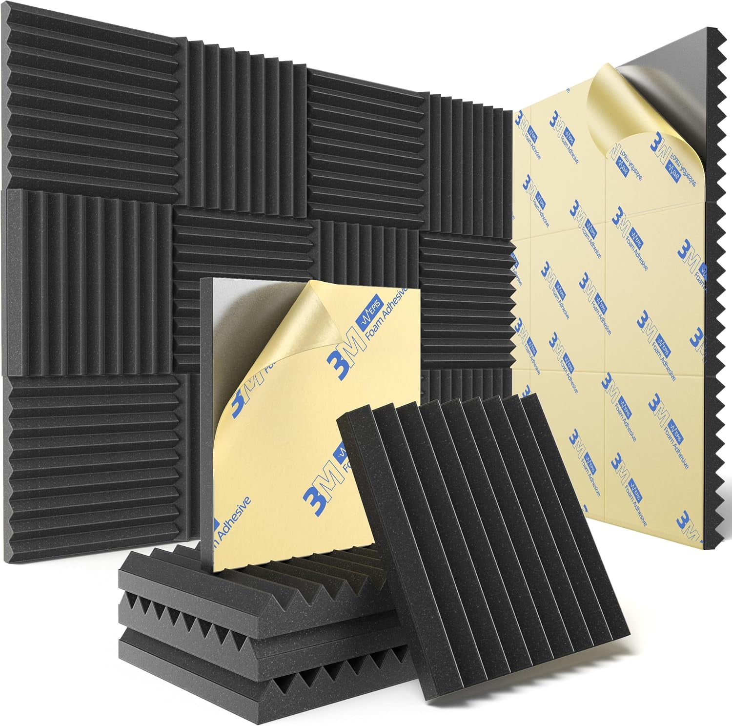 12 Pack Sound Proof Foam Panels for Wall with Self Adhesive, 1" X 12" X ...